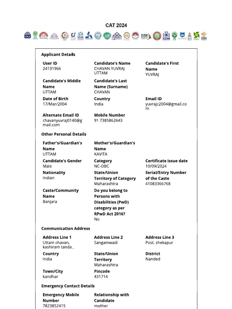 CAT Application Form | PDF