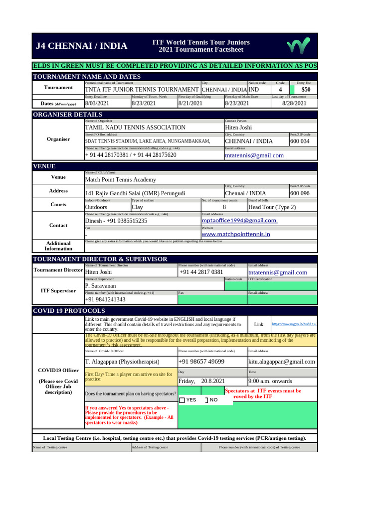 Fact Sheet TNTA ITF Juniors 23 28 Aug 2021 | PDF