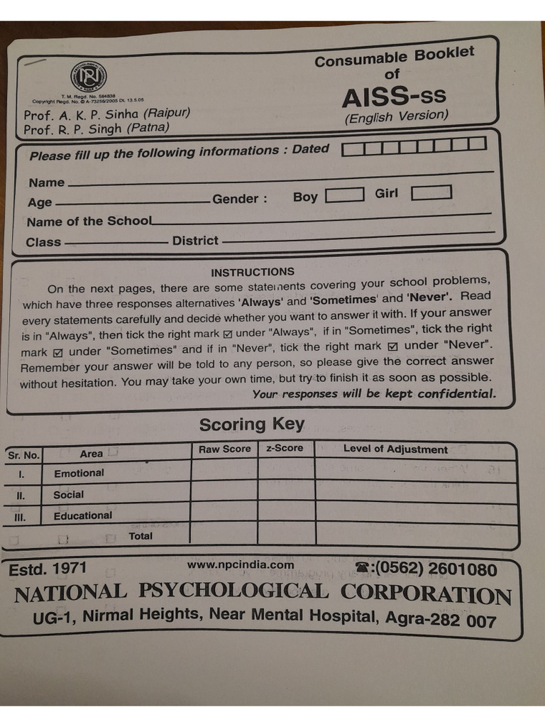 Aiss Questionnaire | PDF