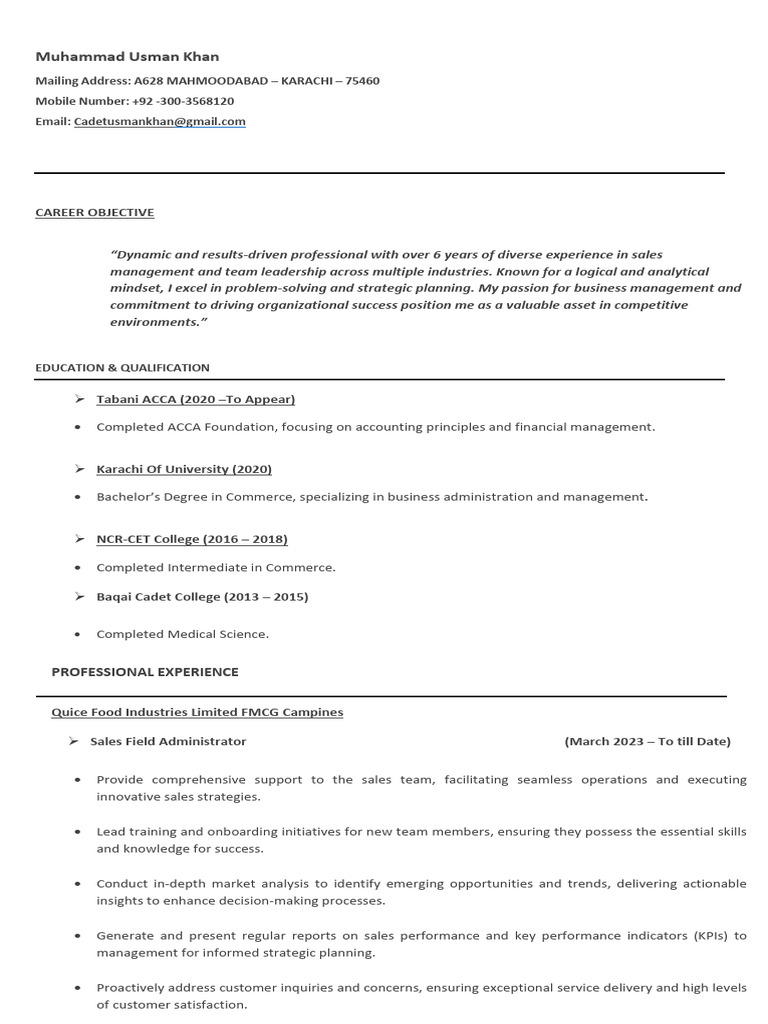 Resume Usman | PDF | Enterprise Resource Planning | Sales