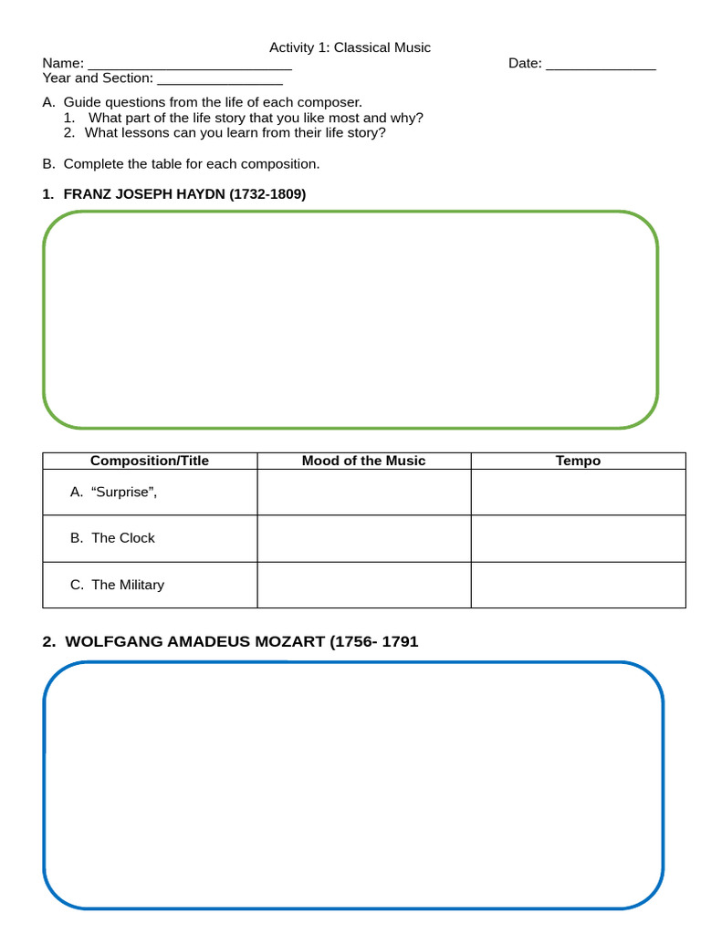 Classical Music Activity1 - 2ndquarter | PDF