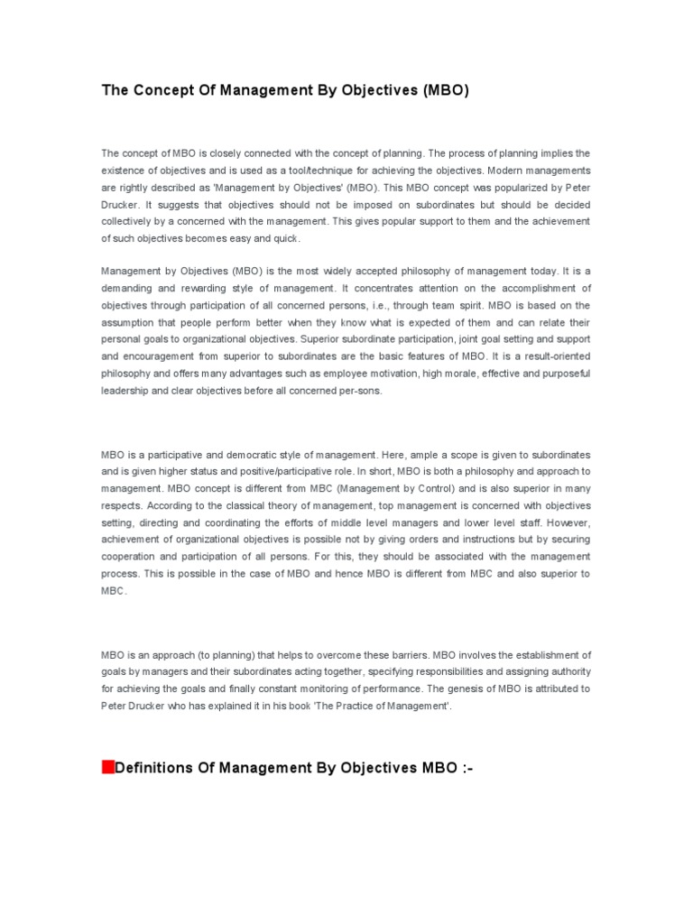The Concept of Management by Objectives (MBO) | PDF | Goal | Goal Setting