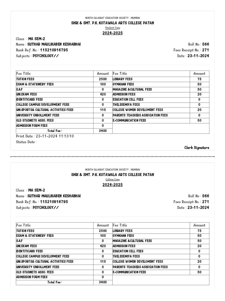 Admission Fee Receipt | PDF