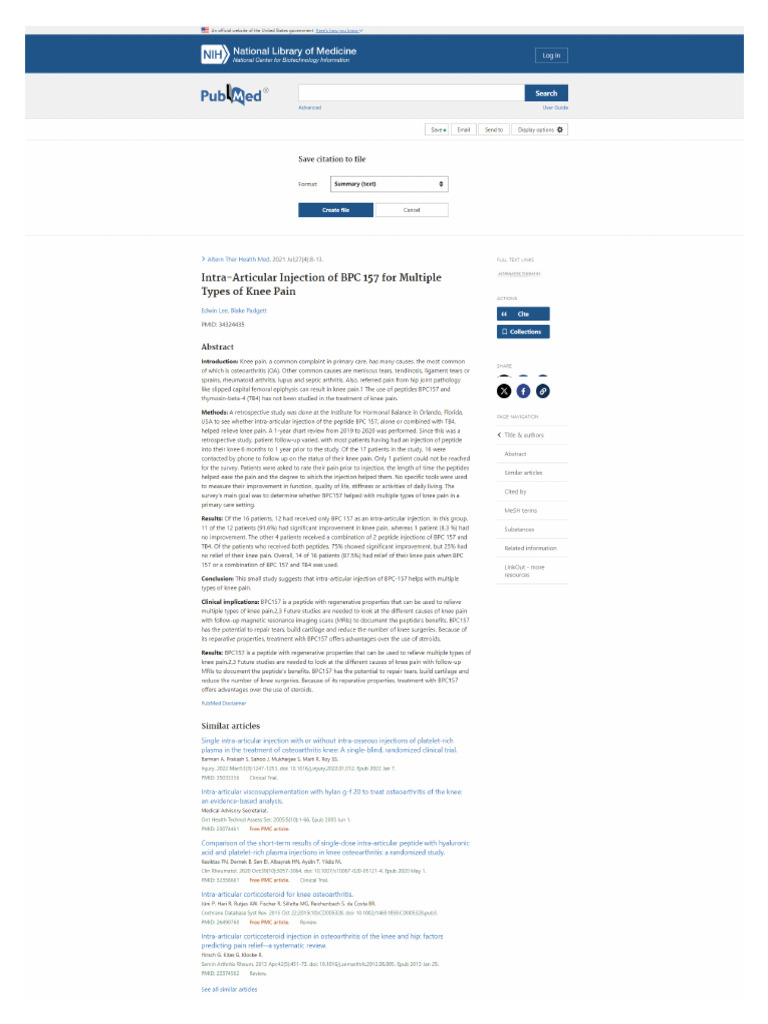 Intra-Articular Injection of BPC 157 For Multiple Types of Knee Pain | PDF