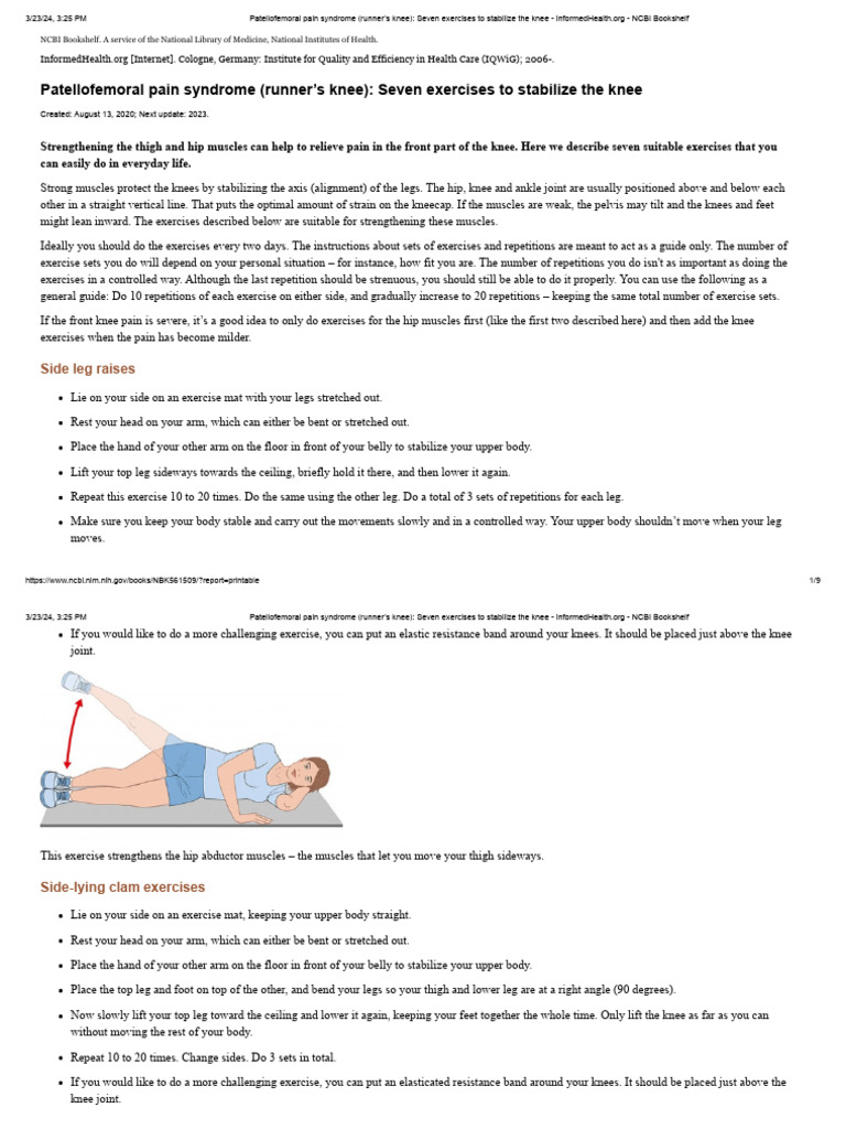 Patellofemoral Pain Syndrome (Runner's Knee) - Seven Exercises To Stabilize The Knee ...