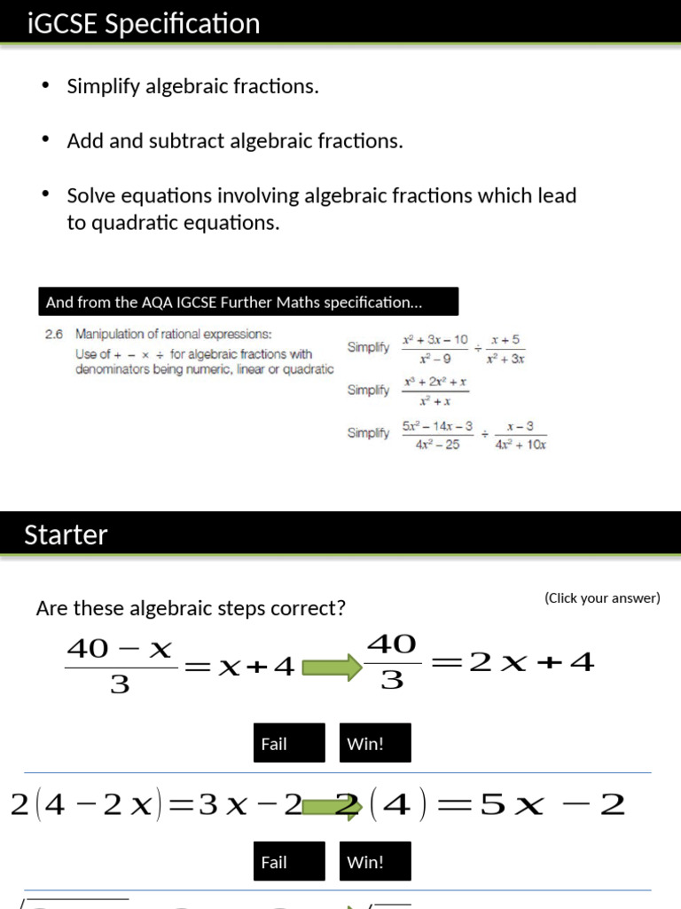 Algebraic Fractions Practice Worksheet | PDF | Mathematical Concepts ...