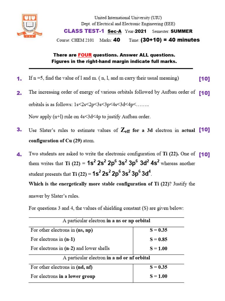 Chemistry All Question CT Mid Final HW | PDF | Atomic | Quantum Chemistry