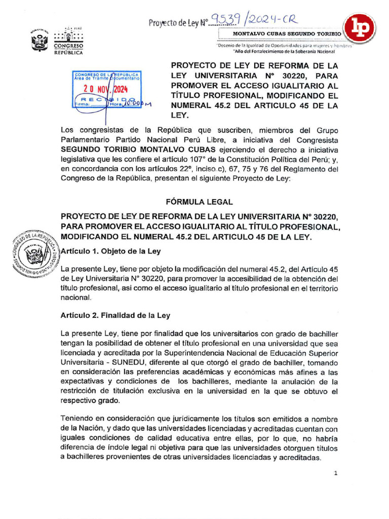 Proyecto de Ley 9539 2024 | PDF