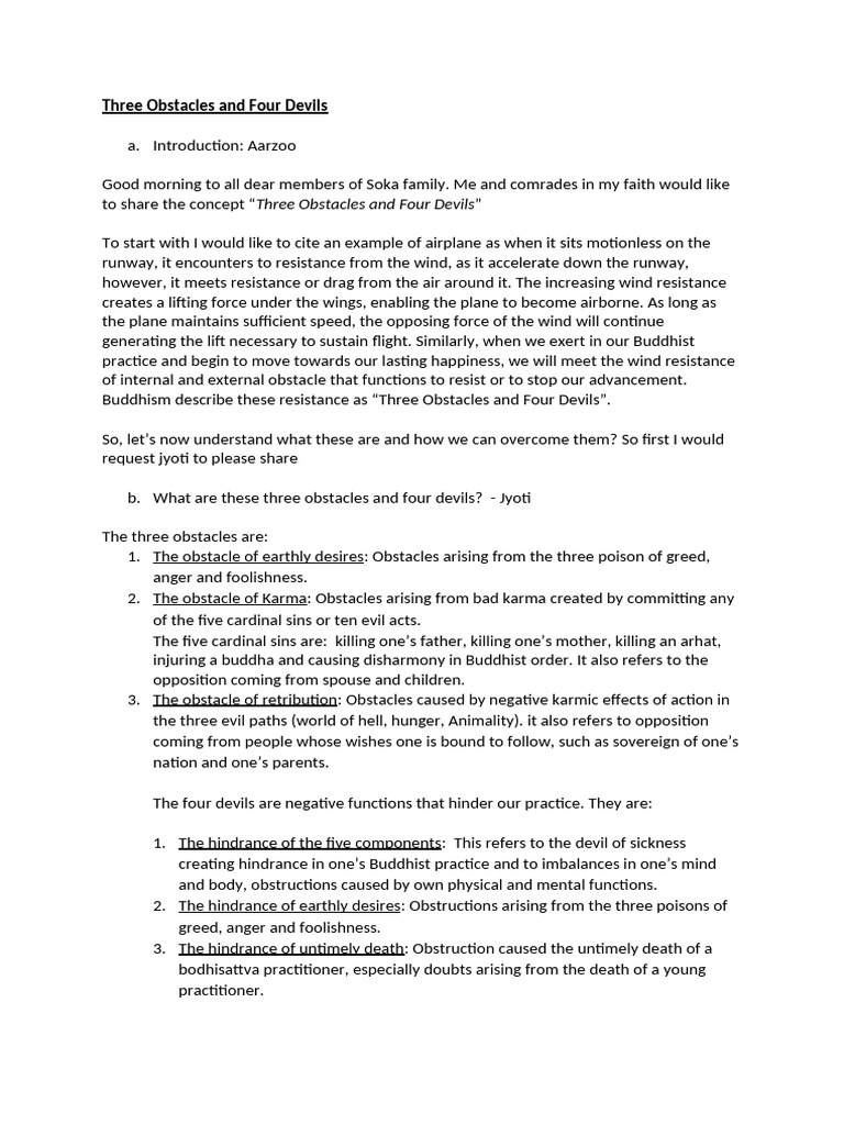 Concept - Three Obstacles and Four Devils - Jan'23 | PDF | Karma | Devil