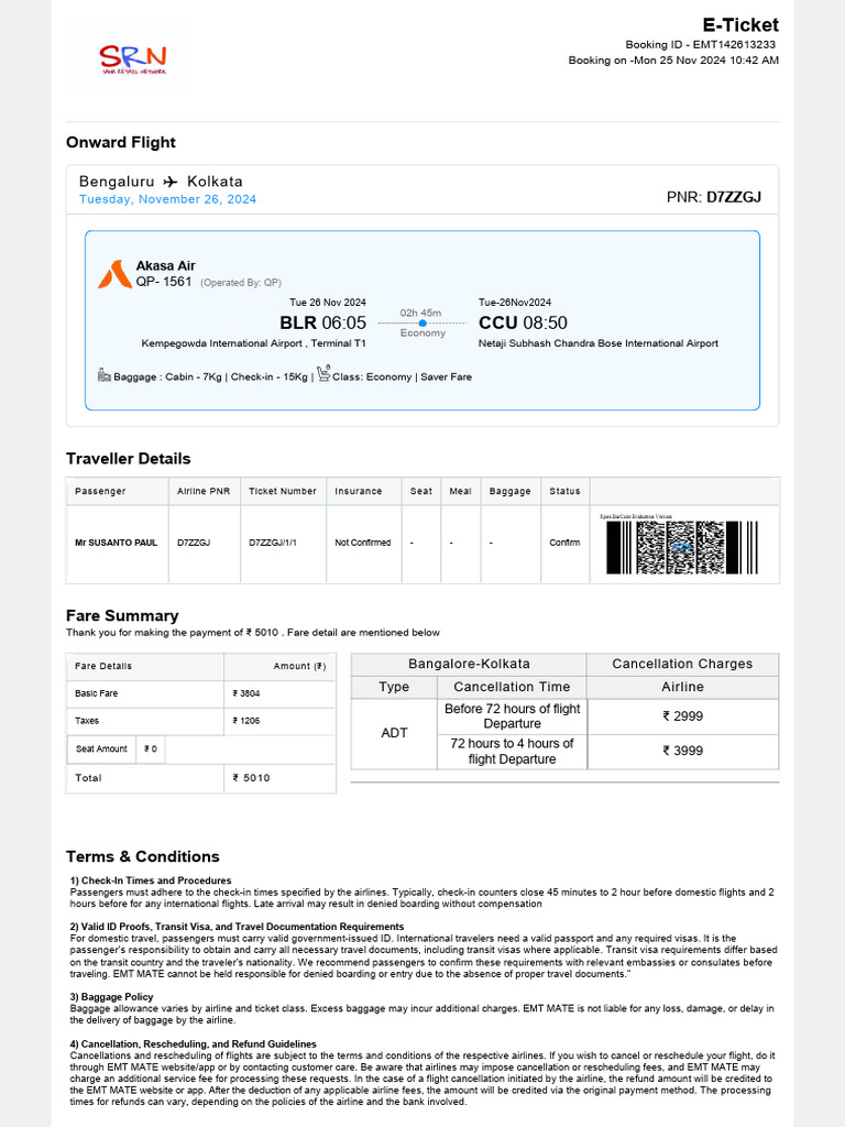 BLR CCU: Onward Flight | PDF | Emergency Medical Technician | Airlines