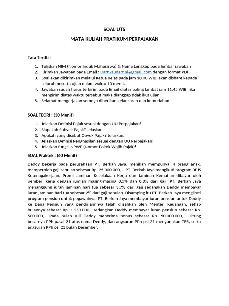 Soal Uts Pratikum Perpajakan | PDF | Bisnis | Pengelolaan Keuangan & Uang
