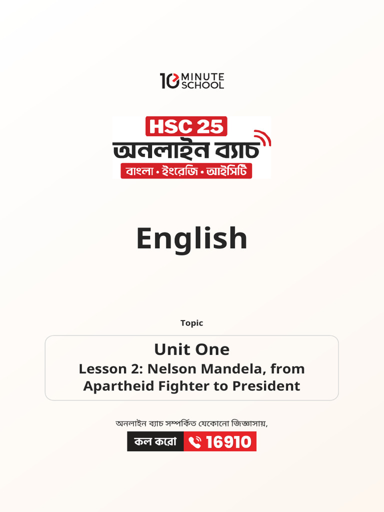 10MS Lecture Sheet Unit 1 - Lesson 2 Nelson Mandela, From Apartheid ...