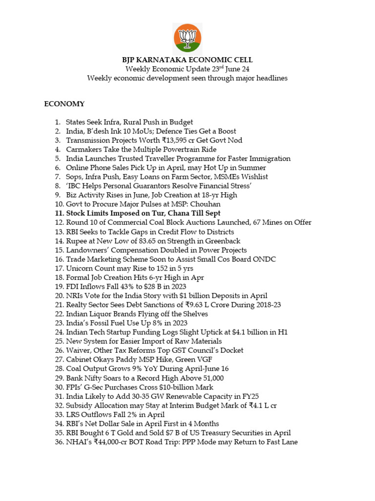 Weekly Economic Update - 23 June 24 | PDF | Taxes | Private Sector