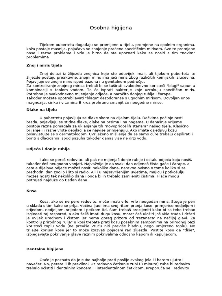 Osobna Higijena | PDF