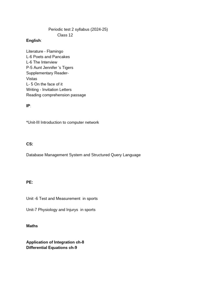 Periodic Test 2 Syllabus 2024-25 | PDF