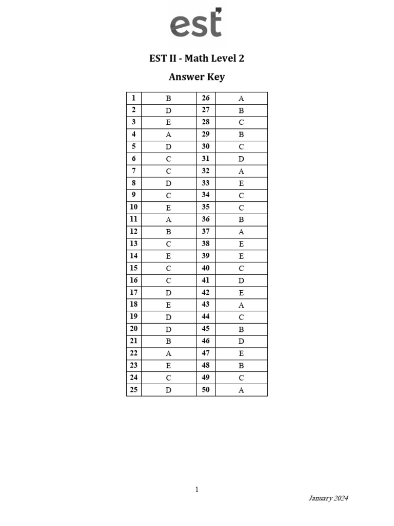 EST 2 Math Level 2 Answer Key Jan 2024 Round | PDF