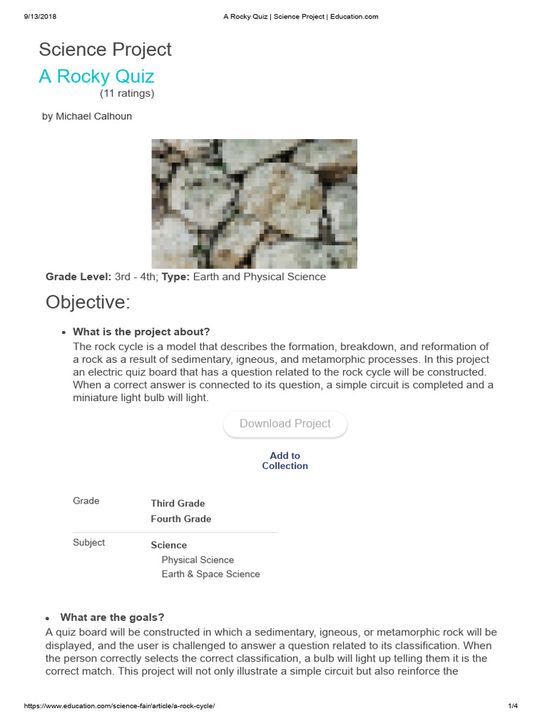 A Rocky Quiz - Science Project | PDF | Rock (Geology) | Igneous Rock