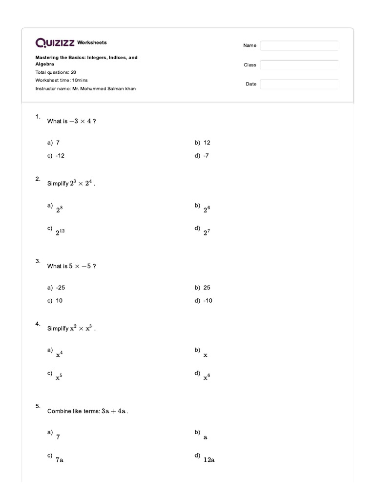 Mastering The Basics - Integers, Indices, and Algebra - QKey | PDF