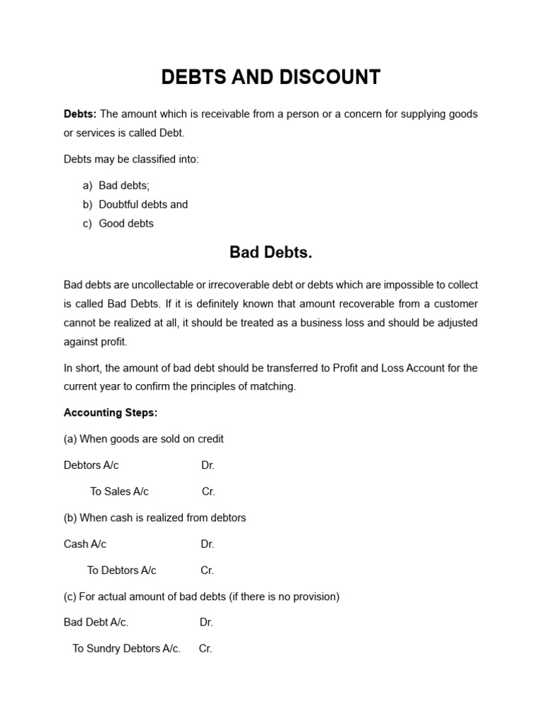 BAD DEBTS | PDF | Bad Debt | Debits And Credits