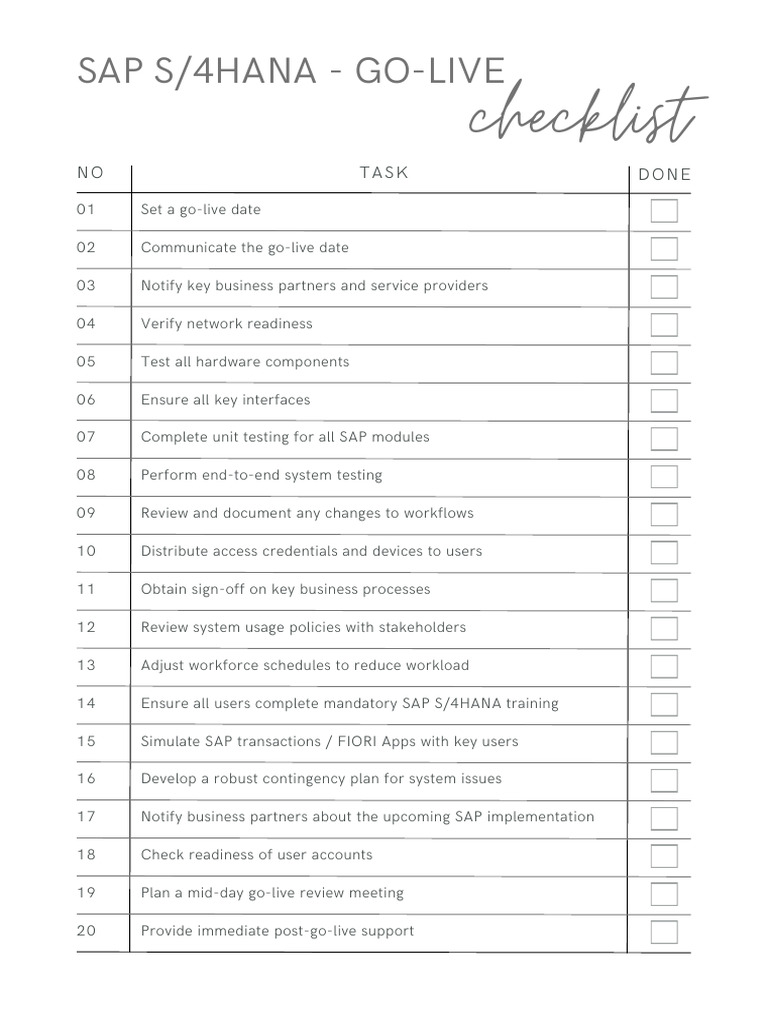 SAP GO-LIVE Checklist | PDF | Computers