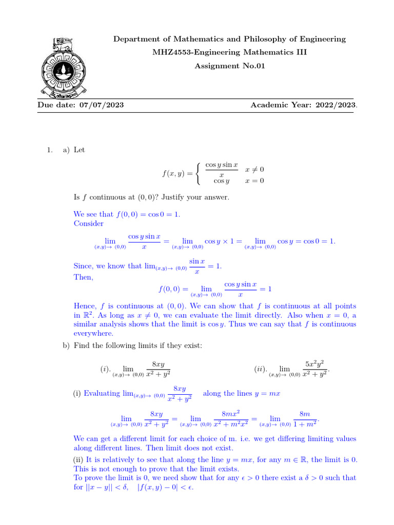 2022 2023 MHZ4553 Engineering Mathematics III Model Answers | PDF ...