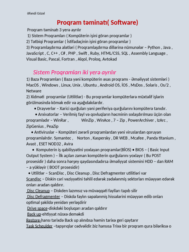 Komputerin Proqram Təminatı | PDF