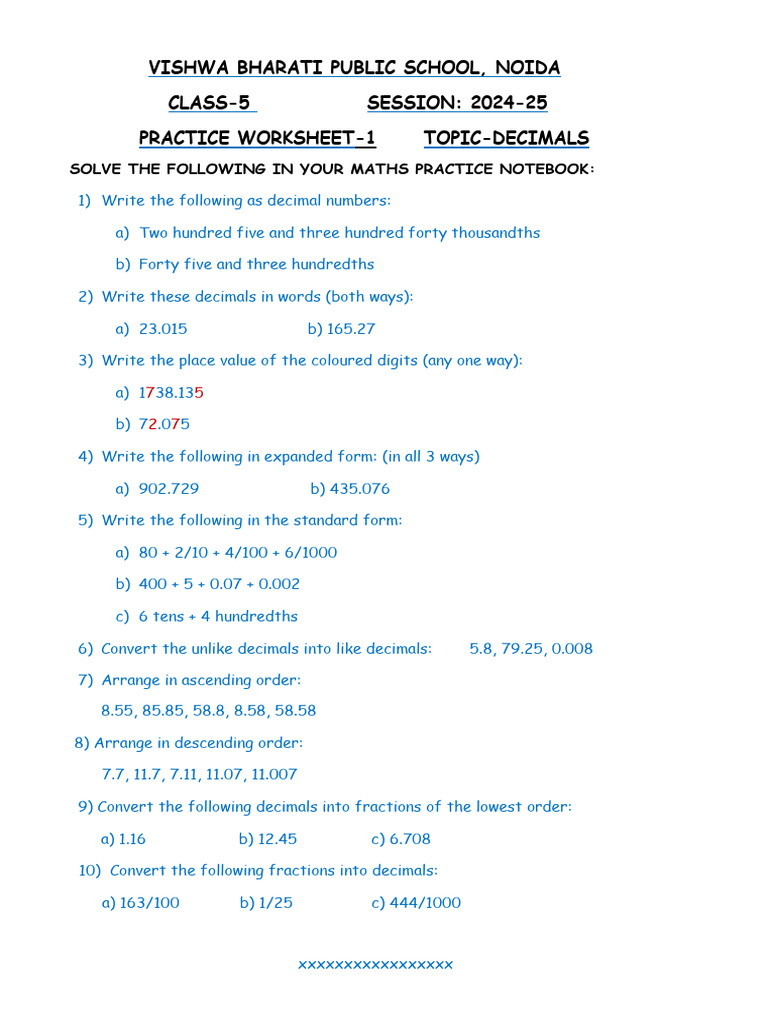 Class 5 Decimal Practice Worksheet | PDF | Computers | Technology ...