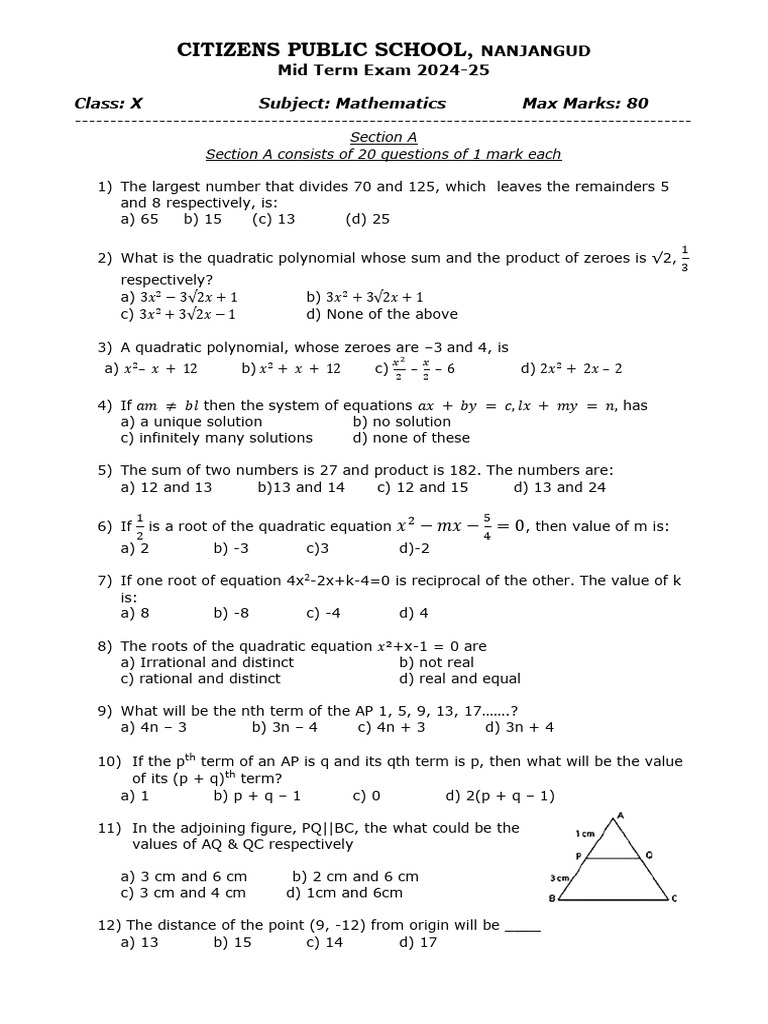 10 Maths | PDF | Zero Of A Function | Polynomial