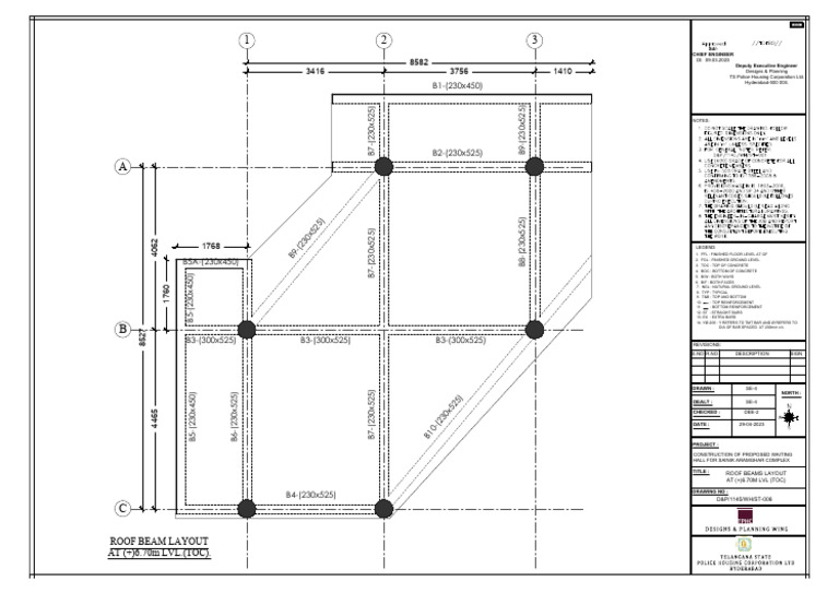 Roof Beems Layout at +6.70 Toc | PDF