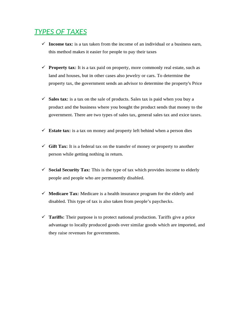 Overview of Different Tax Types | PDF | Finance & Money Management