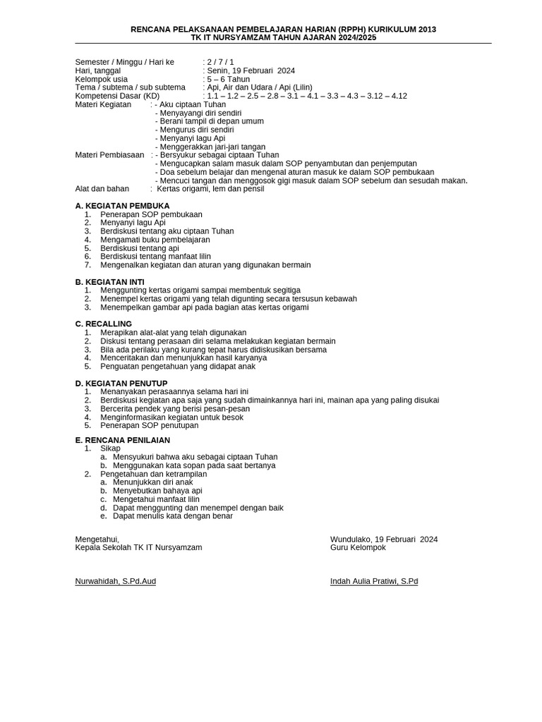 RPPH Tema Api, Air Dan Udara (B) | PDF | Karier & Perkembangan