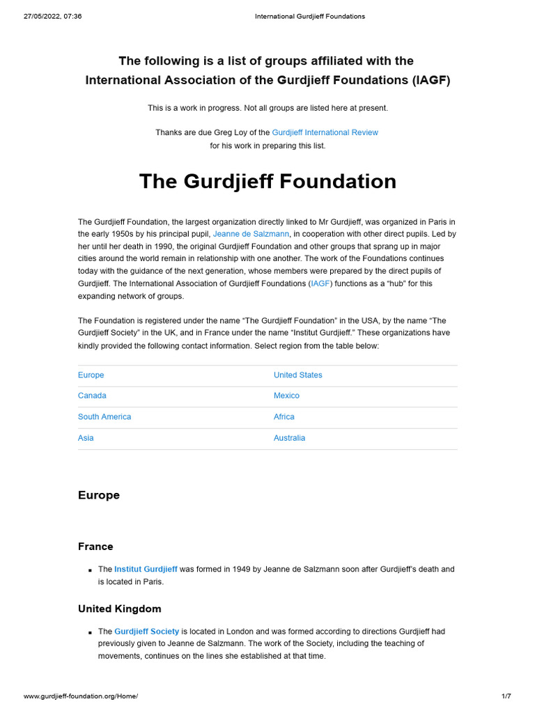 International Gurdjieff Foundations Overview | PDF | Fourth Way