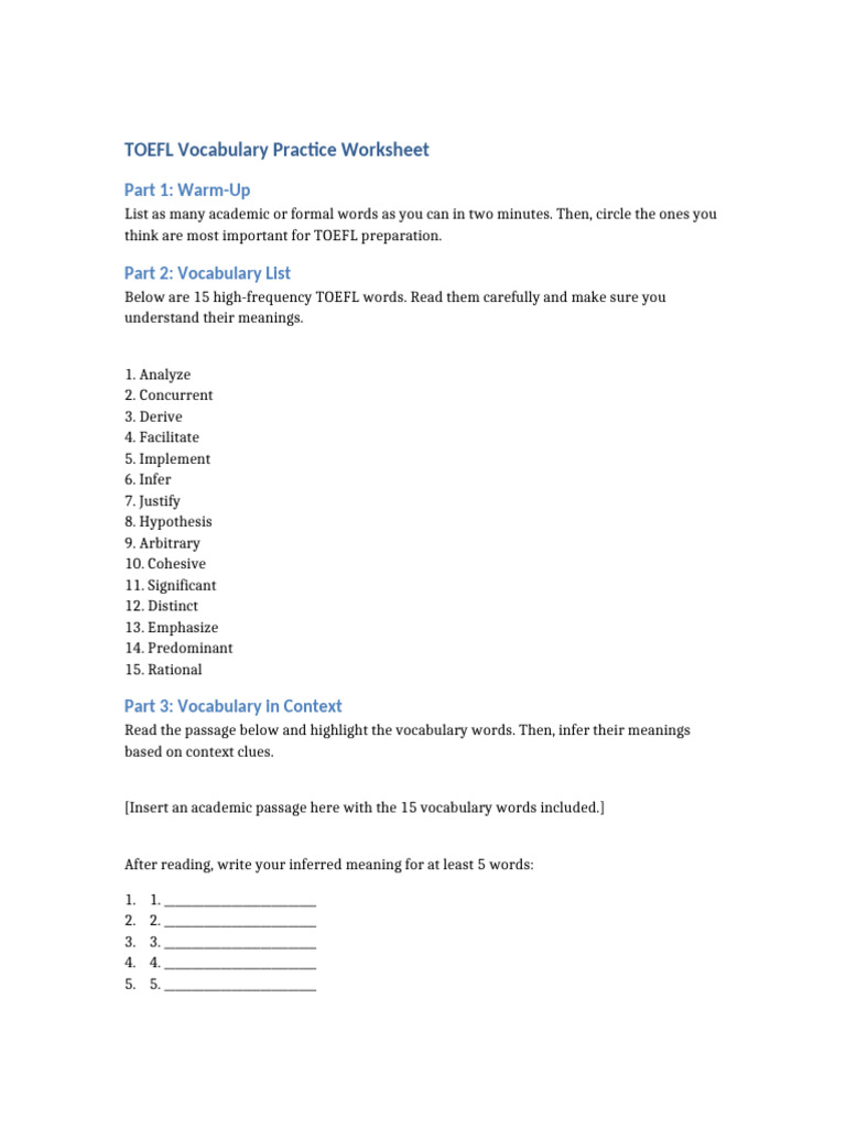 TOEFL Vocabulary Practice Guide | PDF