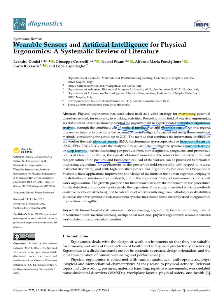 Wearable Sensors and Artificial Intelligence For Physical Ergonomics A ...