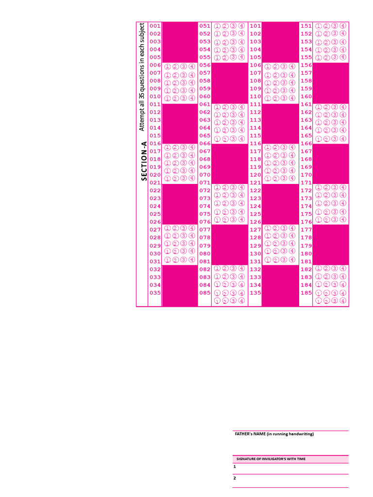 Neet Omr in Diffrent Page | PDF