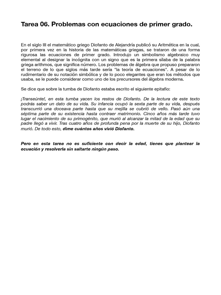 CAS - ESO2.NA03.MT.S.Tarea 06.problemas Con Ecuaciones de Primer Grado | PDF