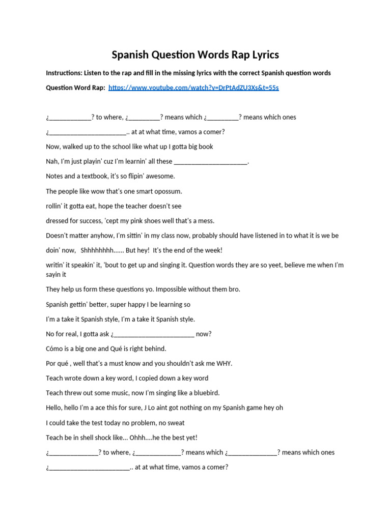 Spanish Question Words in Rap Lyrics | PDF | Language Arts & Discipline