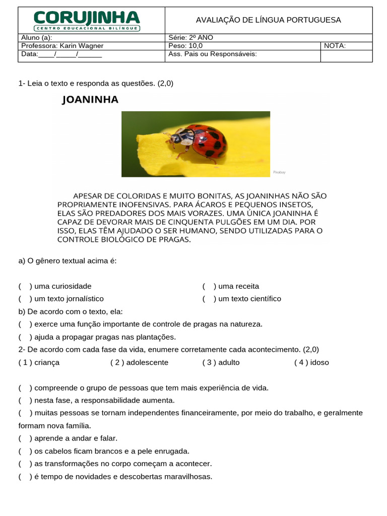 Avaliação de LP Cap 28 | PDF