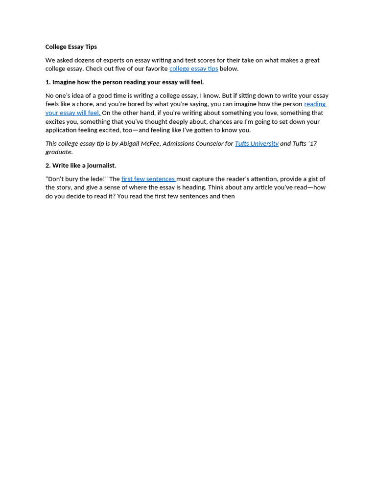 College Essay Tips | PDF | Career & Growth | Language Arts & Discipline