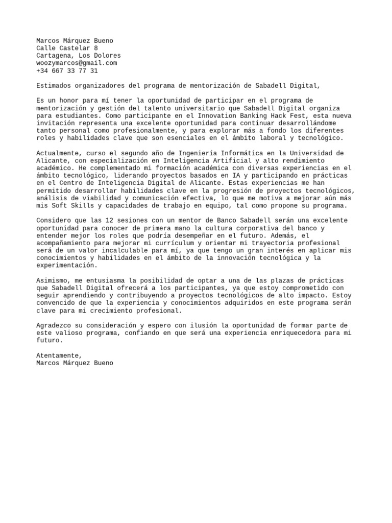 Carta Motivacion MMB | PDF | Crecimiento personal y profesional