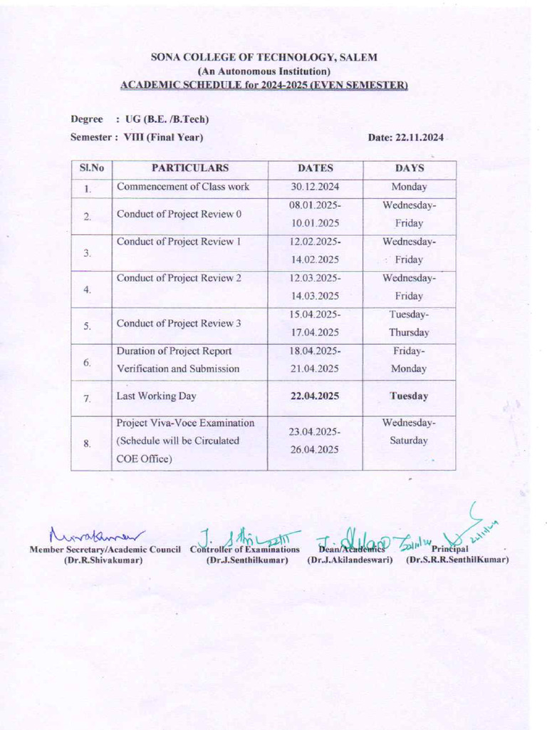Academic Schedule For B.E-M.E-MCA & MBA - EVEN SEM - 2024-25 | PDF