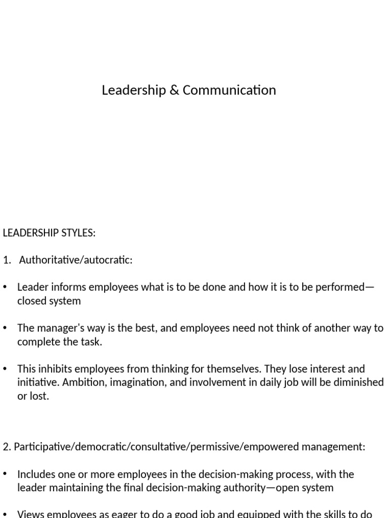 Leadership Styles and Effective Communication | PDF | Communication ...