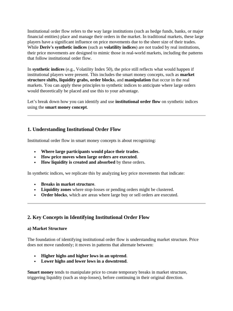 Institutional Order Flow Refers To The Way Large Institutions | PDF ...
