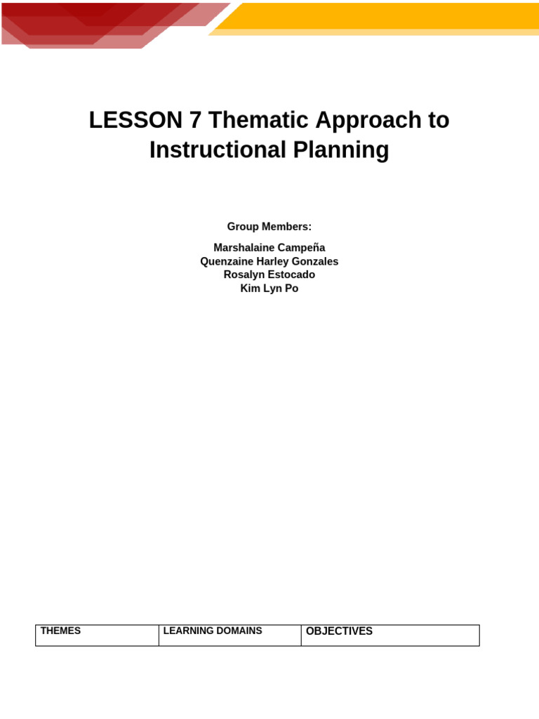 LESSON 7 Thematic Approach To Instructional Planning | PDF | Affect ...