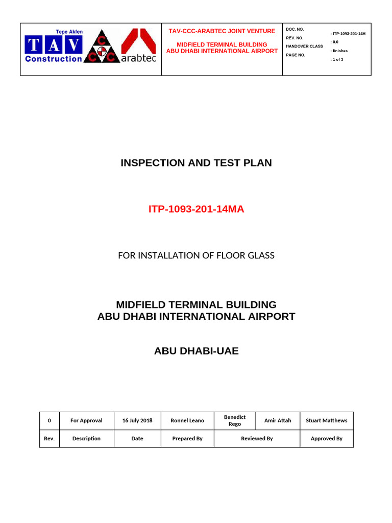 ITP - INSTALLATION OF GLASS FLOOR RCL | PDF