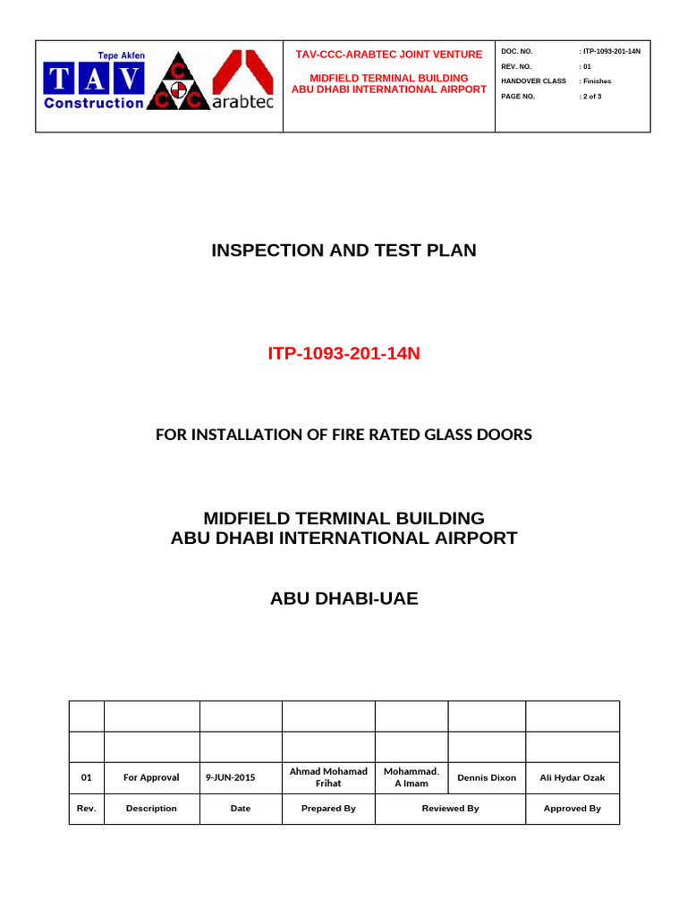 ITP Installation of Glass Door-REVISED AS PER COMMENT | PDF | Technology & Engineering