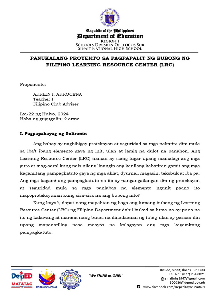 Panukalang Proyekto Sample | PDF