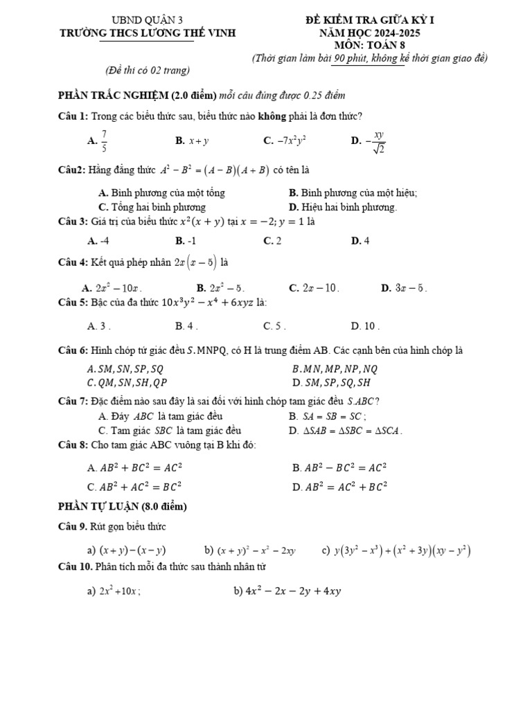 GK1 - K8 - Bộ đề 16 | PDF