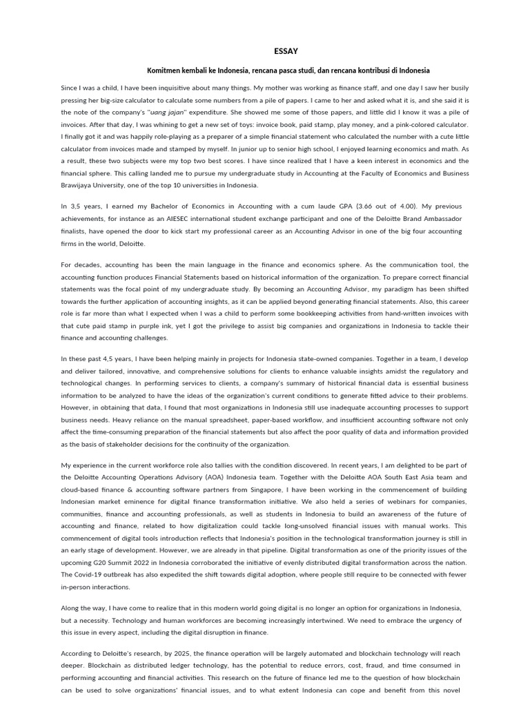 Contoh Esai LPDP | PDF | Accounting | Literacy
