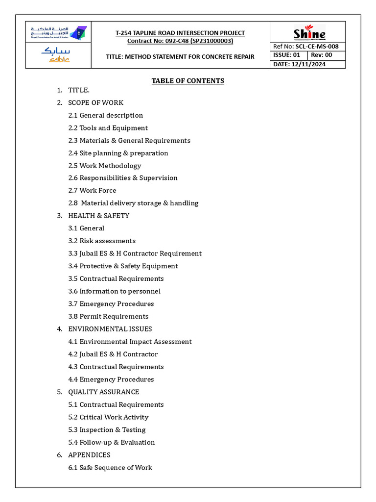 Rev Method Statement For Concrete Repair | PDF | Concrete | Road